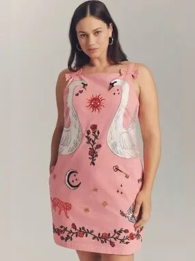 Anthropologie | Dresses | Anthropologie Pink Embroidered Swan Mini ...